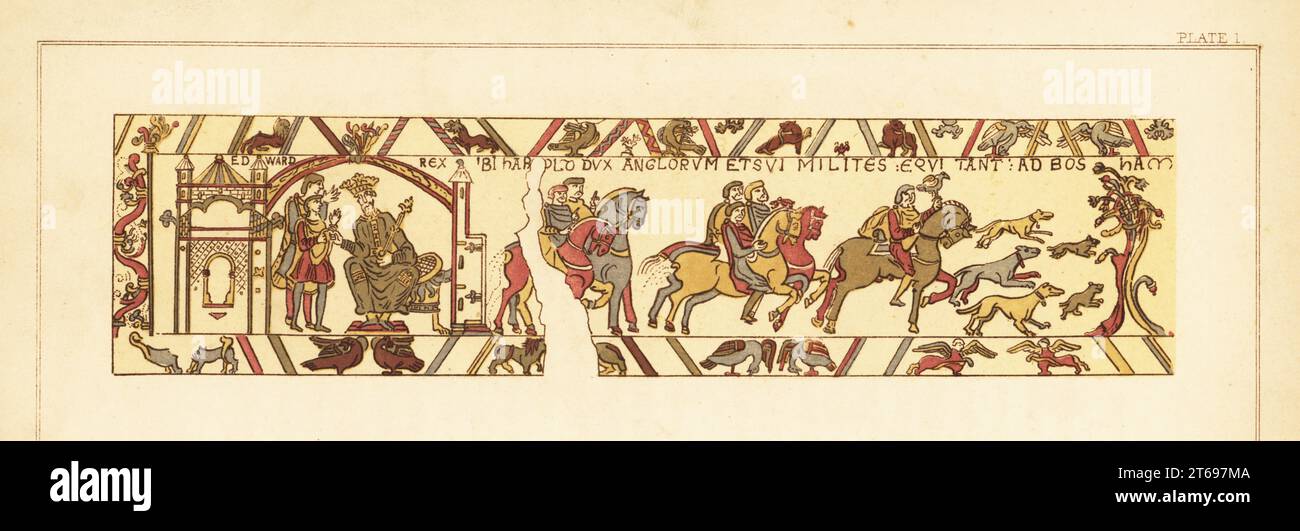 King Edward the Confessor seated on his throne, and Harold Godwinson ...