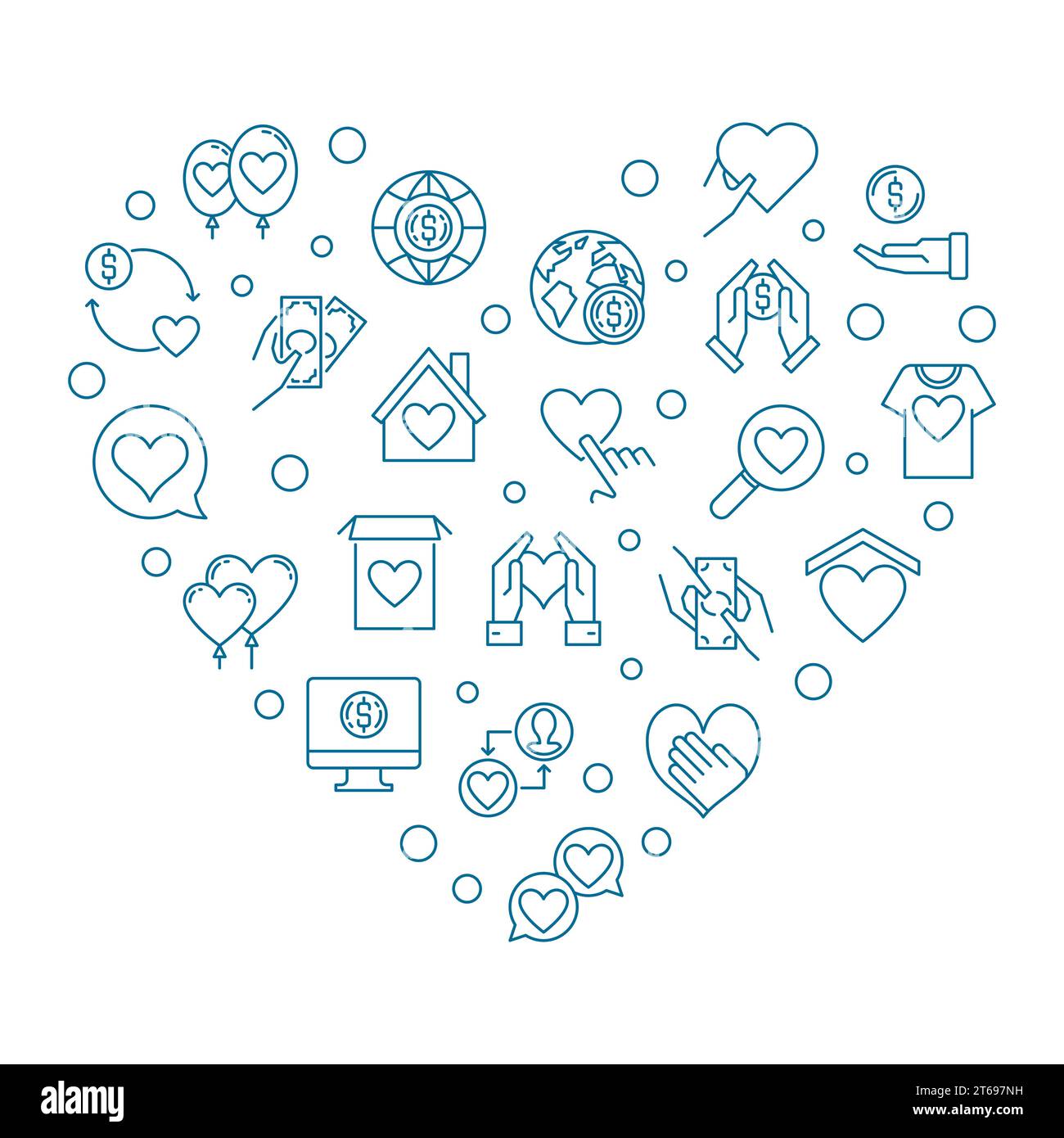 Charity and Donation blue icons in heart shape - vector illustration in ...