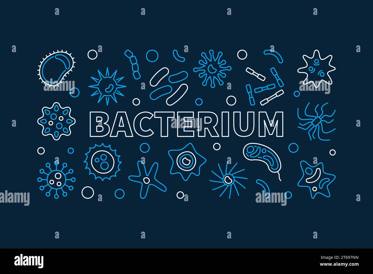 Bacterium creative horizontal banner. Vector microbiology blue ...