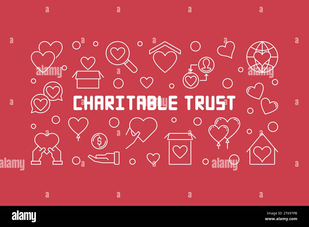 Charitable trust vector concept horizontal outline illustration on red background Stock Vector ...