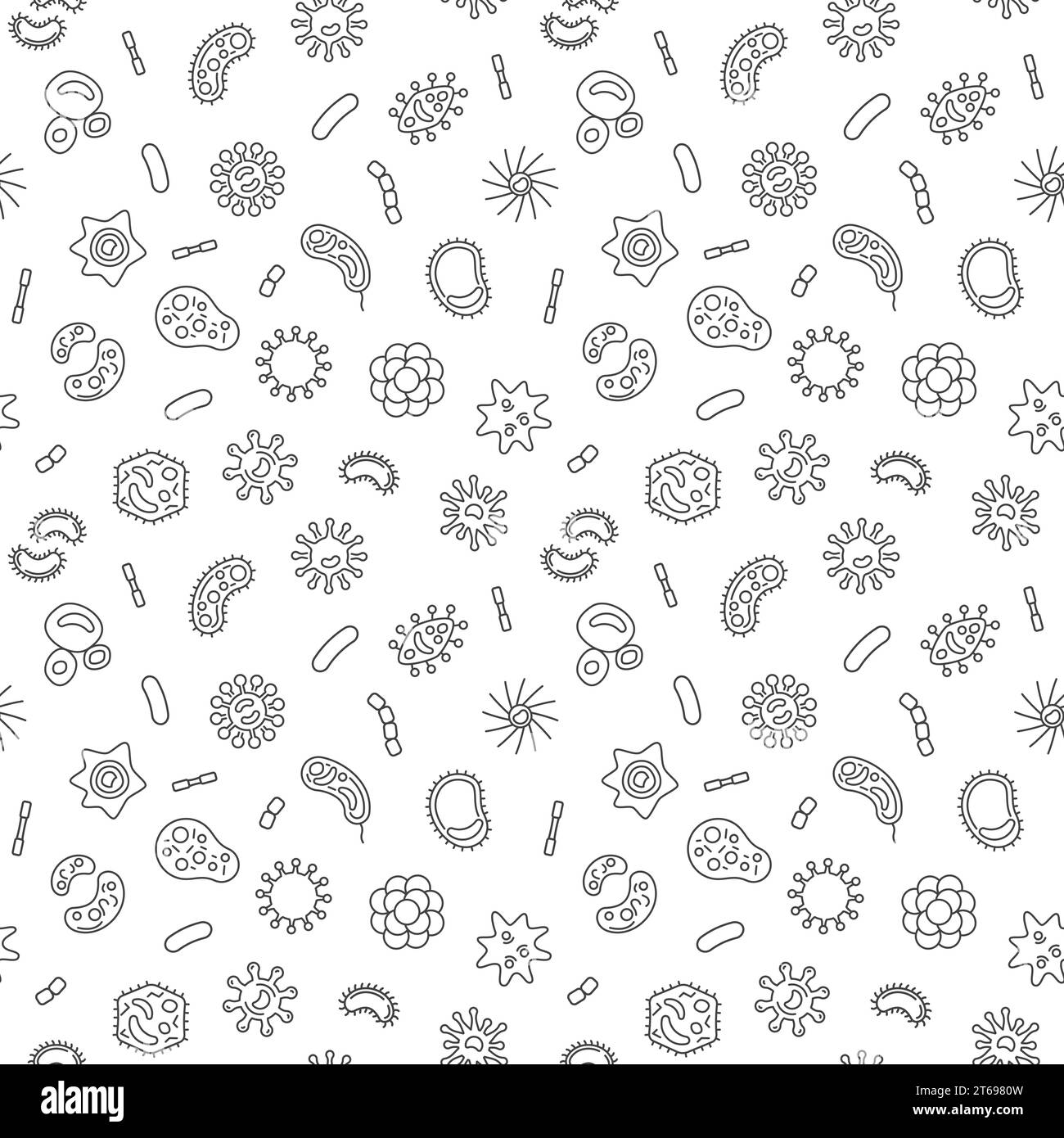 Bacteria vector simple seamless pattern or background in thin line ...