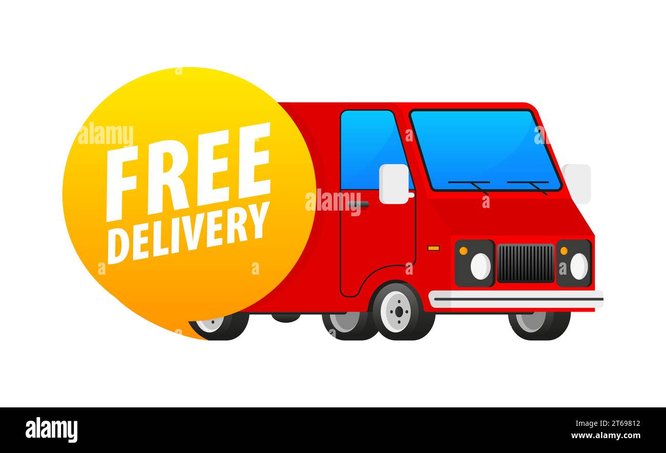 Red Delivery Truck with Free Service Offer Icon. Free Delivery Van ...