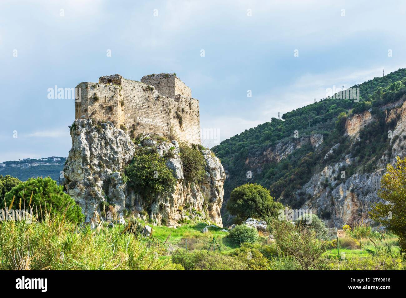 17th century Mseilha Fort built on a limestone rock, Lebanon Stock ...