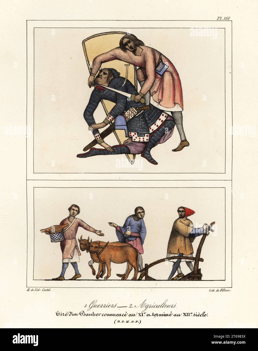 Warriors and farmers, 12th century. A man executes a warrior in ...