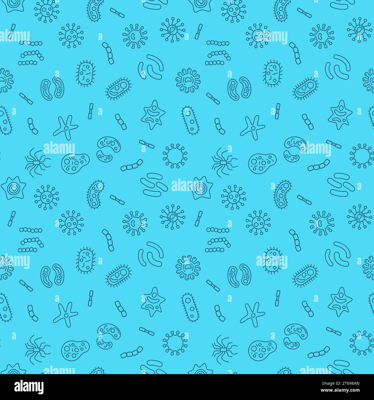 Bacteria and microbe organism vector blue seamless pattern or ...