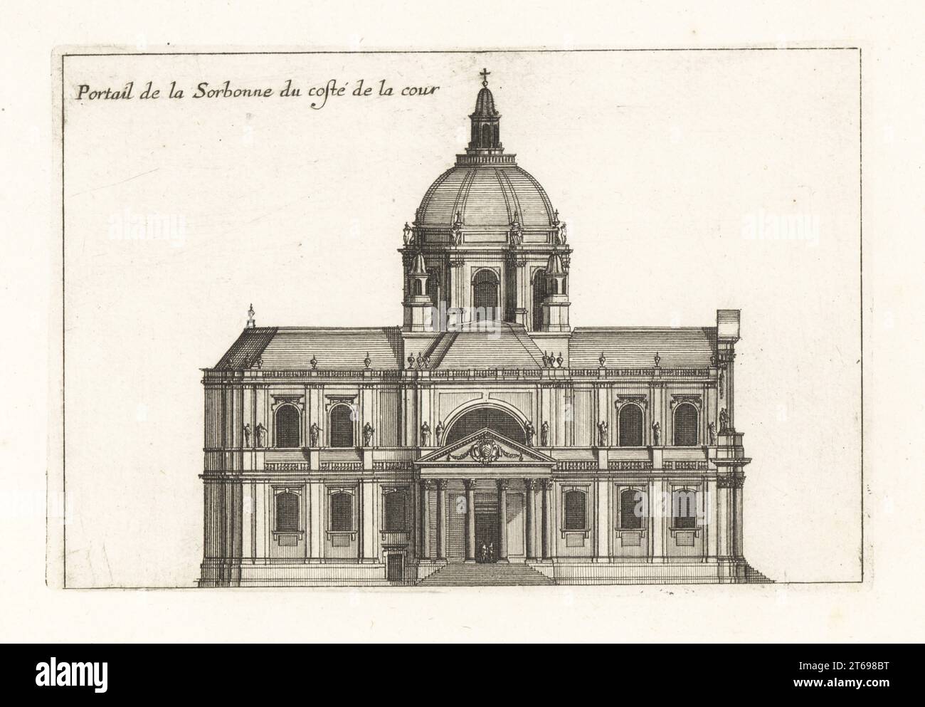 Facade of Sorbonne University from the courtyard. With the dome of the ...