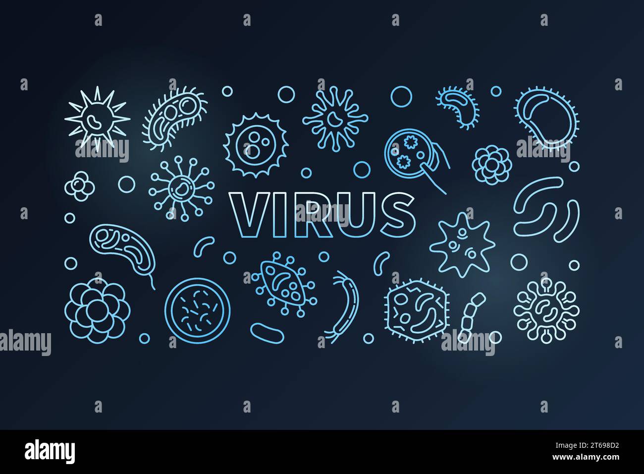Virus horizontal outline blue banner. Vector concept illustration in ...