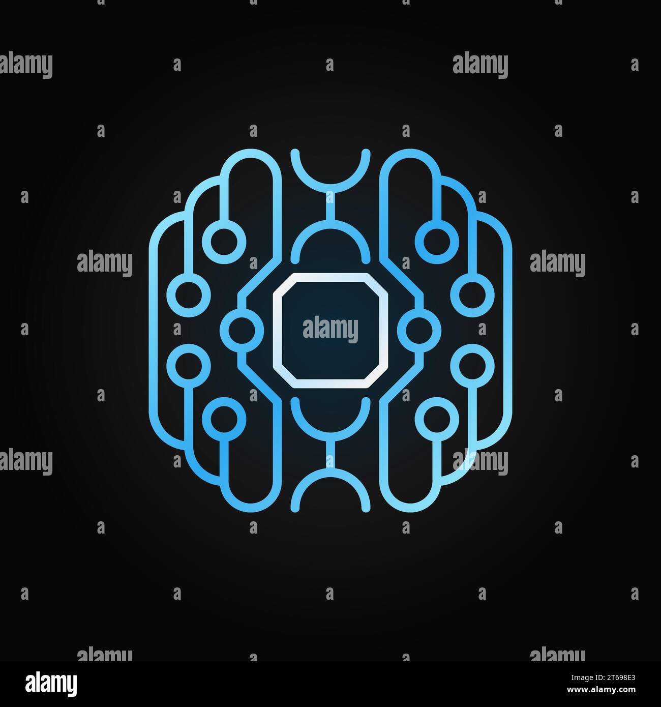 Smart brain blue outline icon. Cyberbrain vector sign in thin line ...