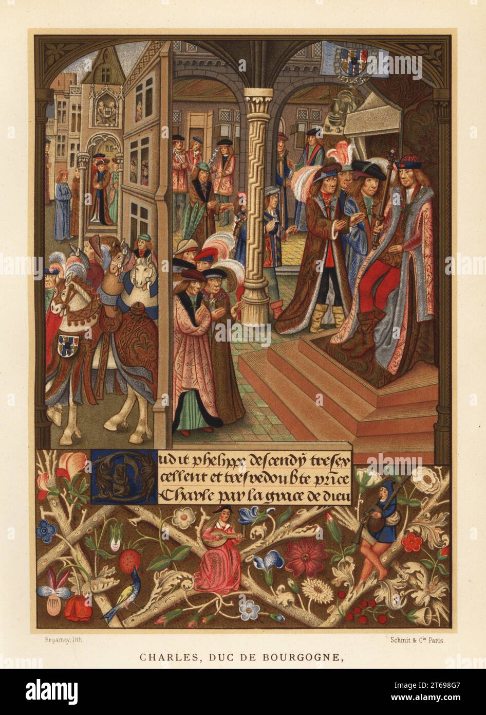 Charles the Bold, Duke of Burgundy, on his throne surrounded by his ...