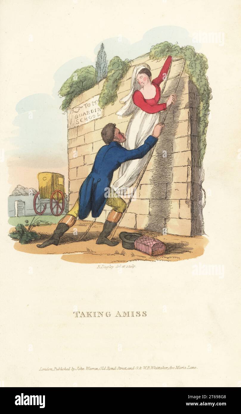 English gentleman eloping with a lady, Regency era. Tom Takeall helps ...