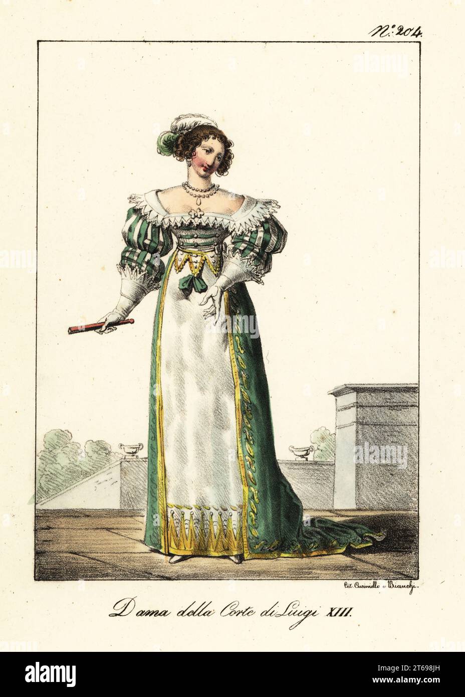 Lady at the court of King Louis XIII of France. In plumed hat, gown ...