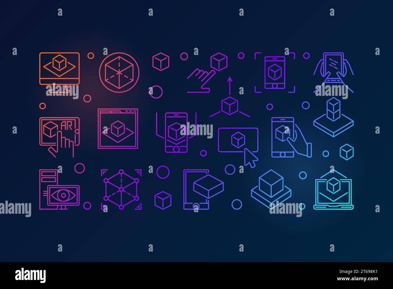 AR Technology colored vector concept illustration or horizontal banner ...