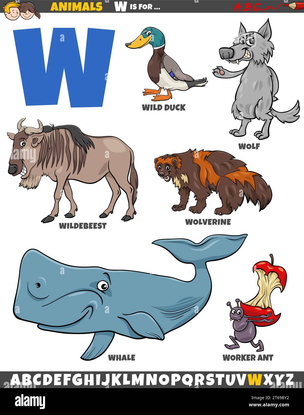 Cartoon illustration of animal characters set for letter W Stock Vector ...