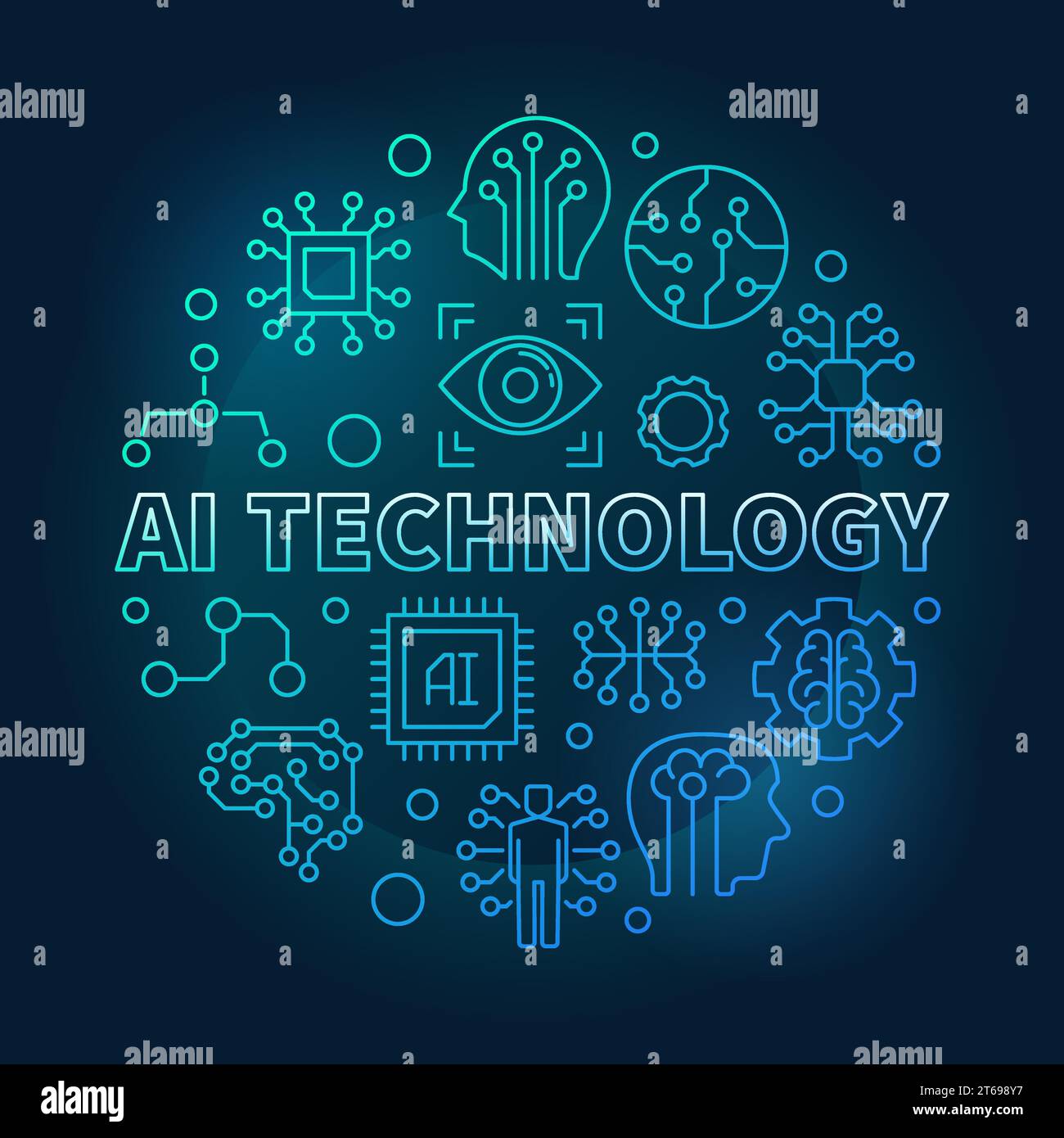 AI technology round blue illustration. Artificial Intelligence vector ...