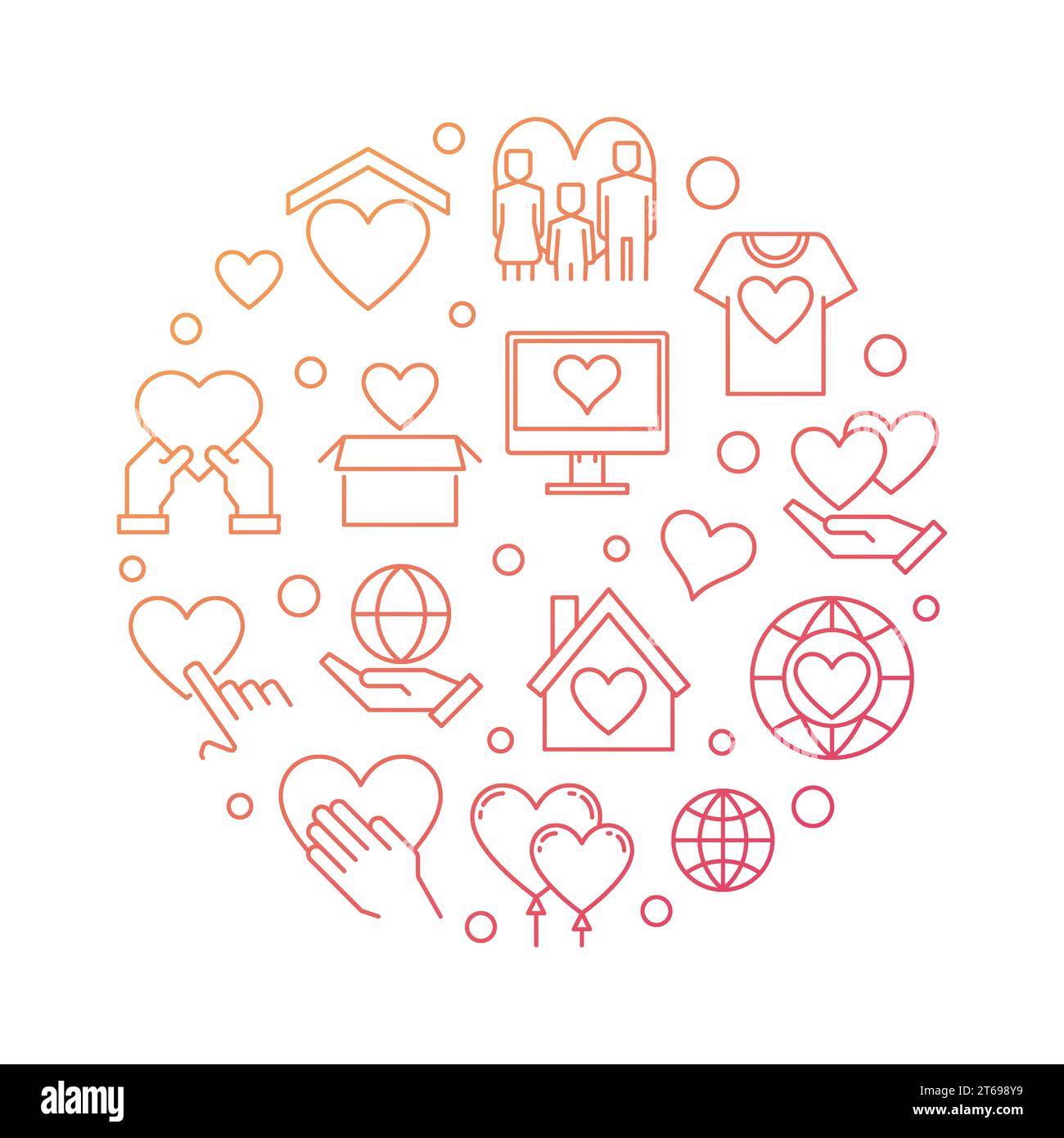 Volunteering round vector modern illustration in thin line style on ...