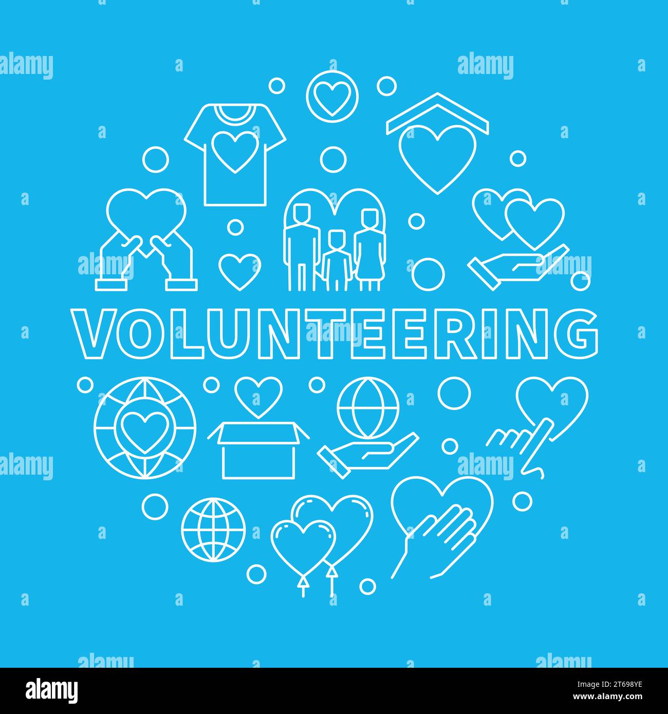 Volunteering circular vector concept illustration in thin line style on ...
