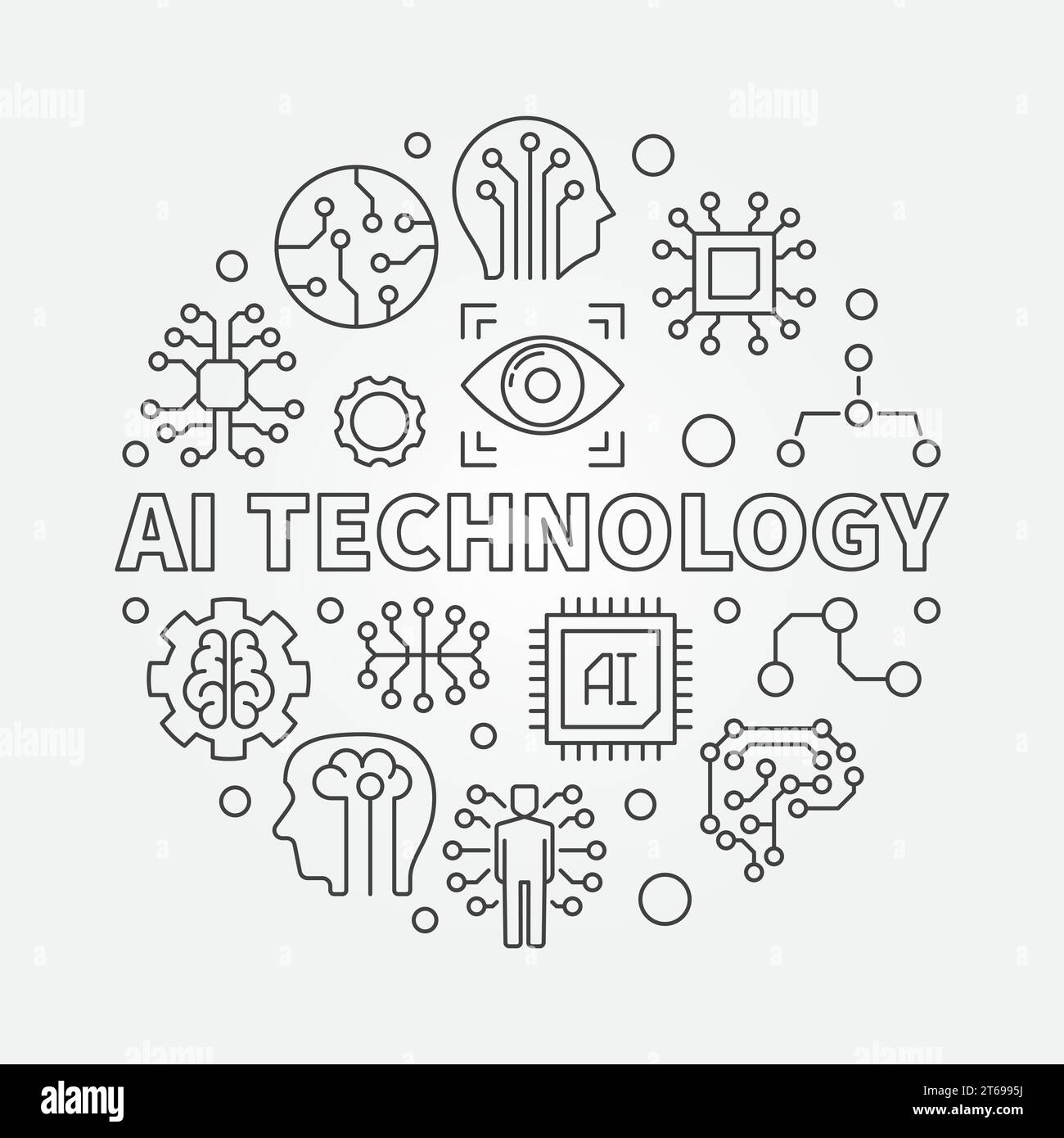 AI technology round illustration. Artificial Intelligence vector concept circular symbol in thin ...