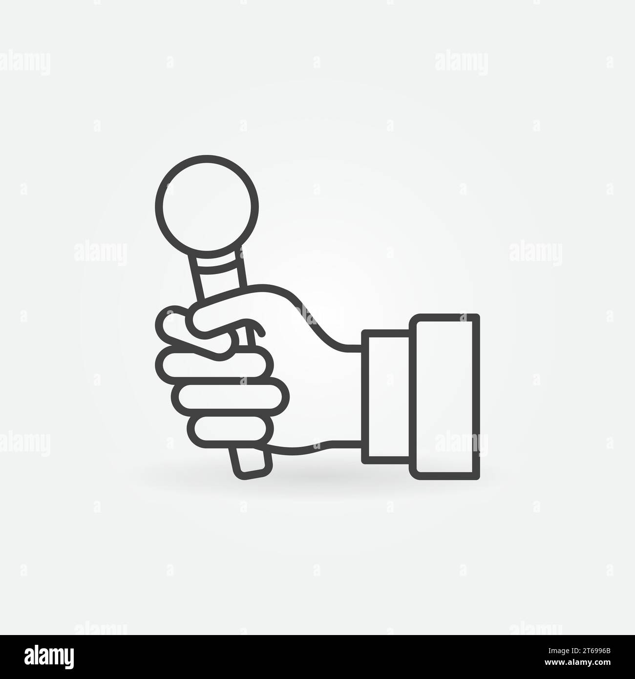Hand holding Mic vector icon in thin line style Stock Vector Image ...