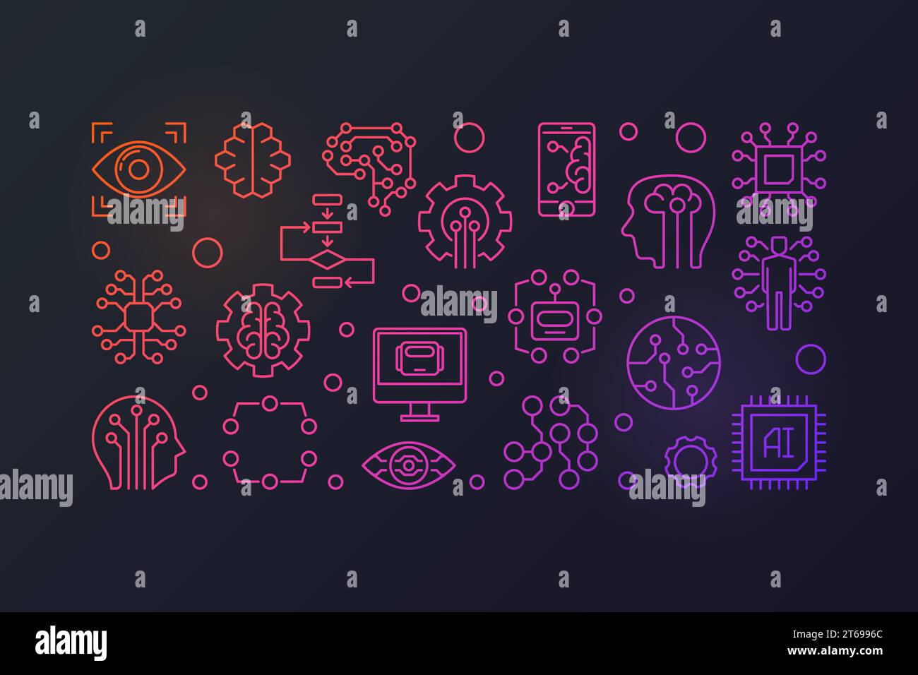 AI technology colored horizontal banner. Artificial Intelligence vector ...