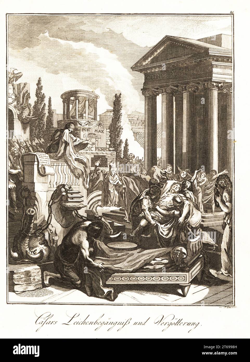 Funeral rites and apotheosis of Roman general Gaius Julius Caesar, 44 ...