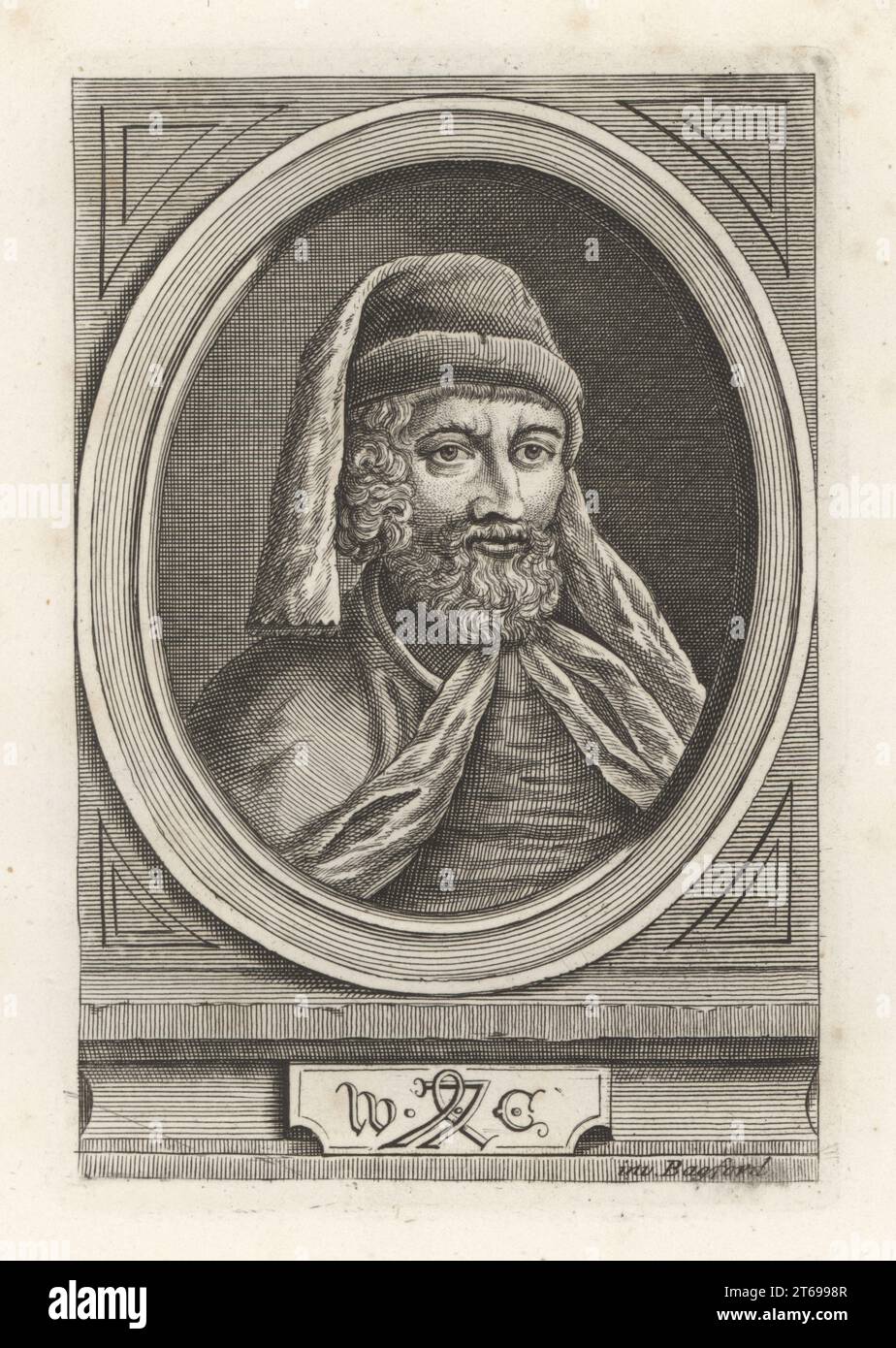 Oval portrait of William Caxton, English printer, c. 1422 c. 1491. with ...