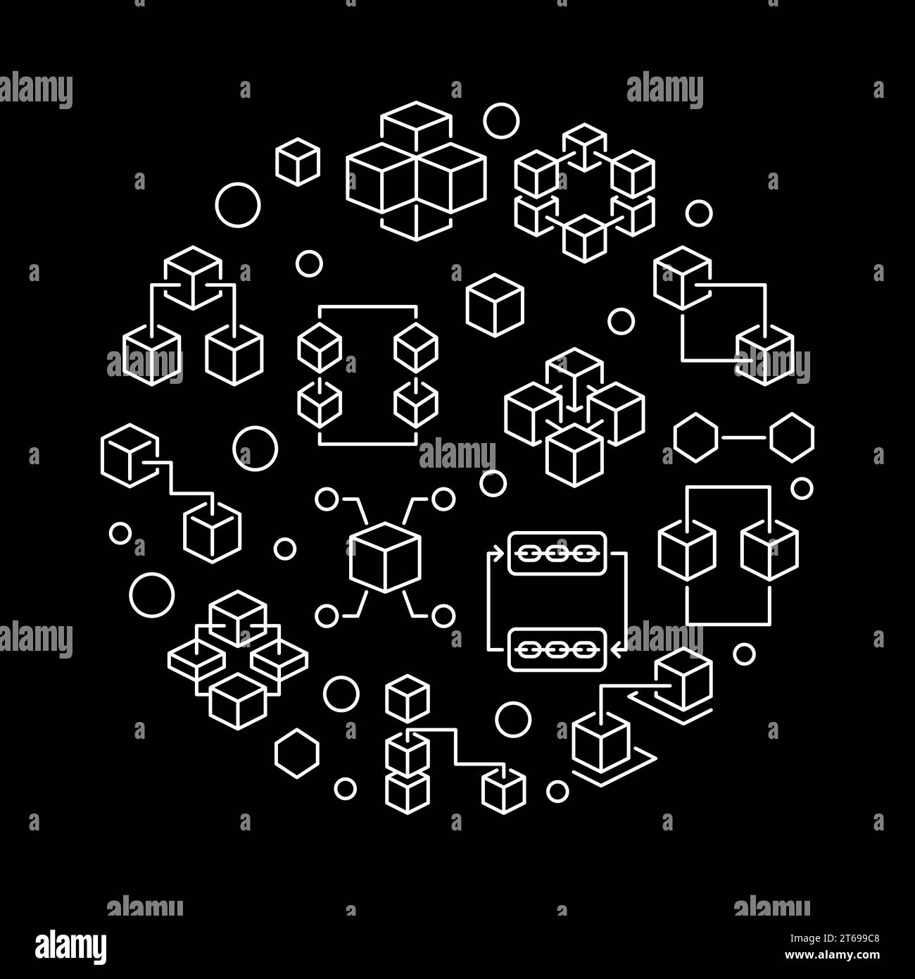 Block Chain vector round concept illustration in thin line style on ...