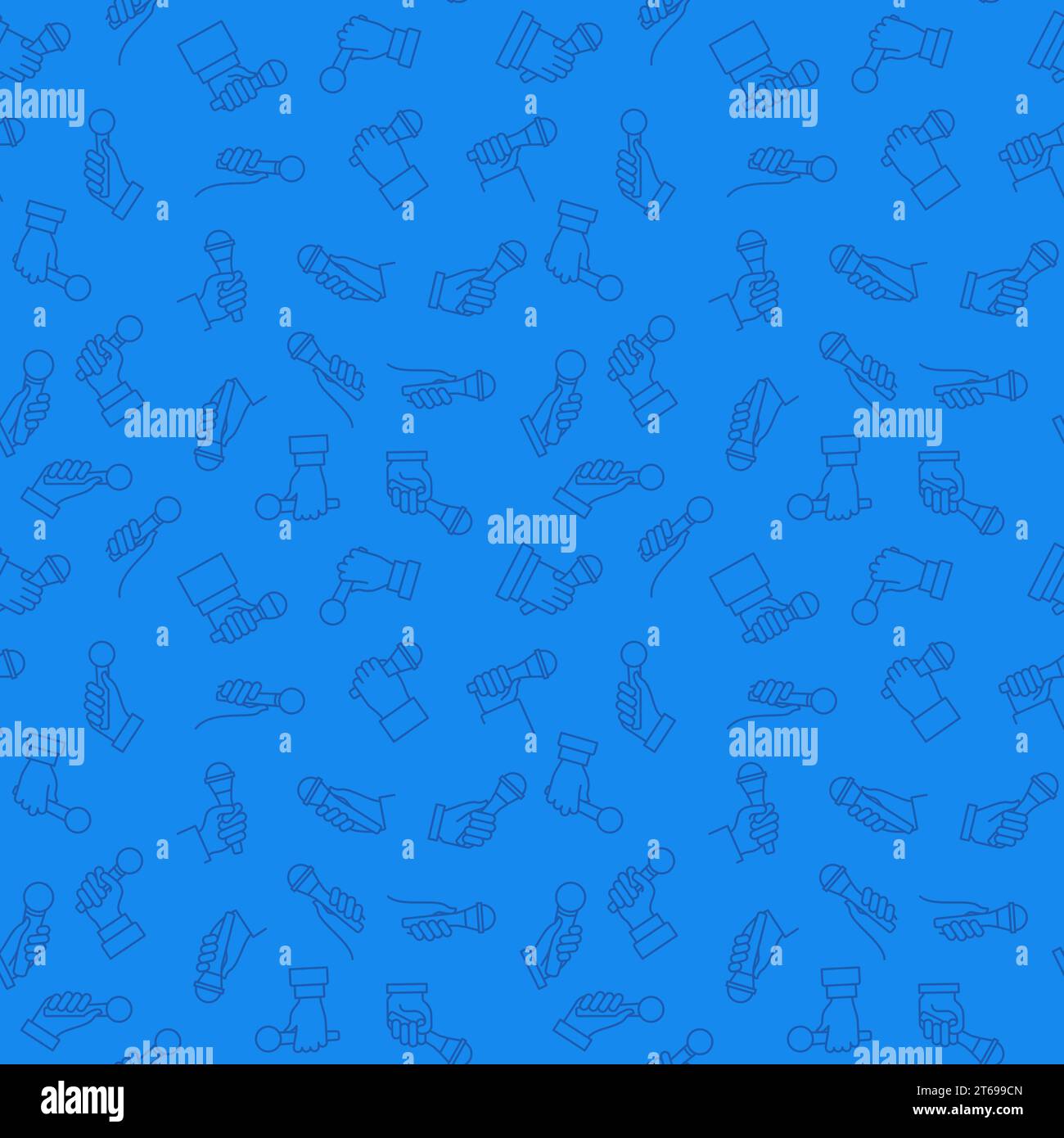 Hand with microphone linear vector blue concept seamless pattern or ...