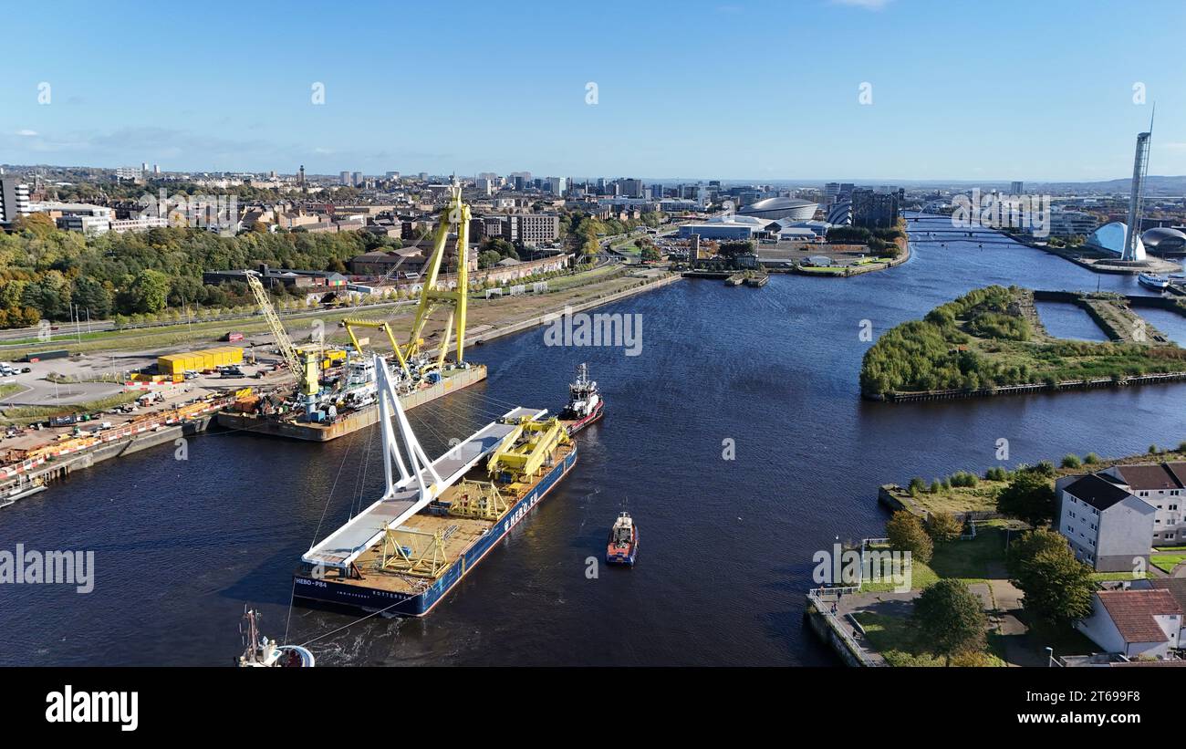 An aerial view of a large barge in a tranquil body of water Stock Photo ...