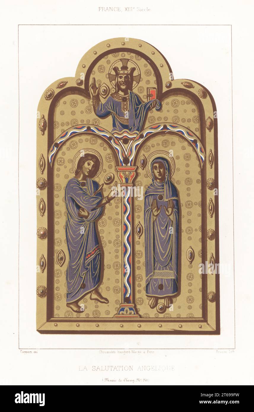 Angelic salute, France, 13th century. Christ in halo and crown, holding ...