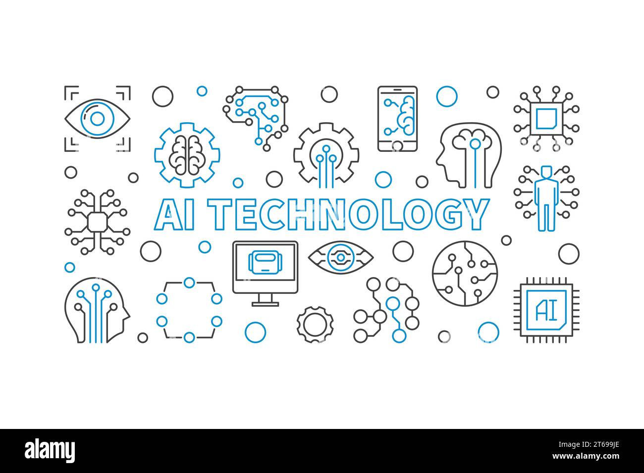 AI technology horizontal illustration. Artificial Intelligence vector ...