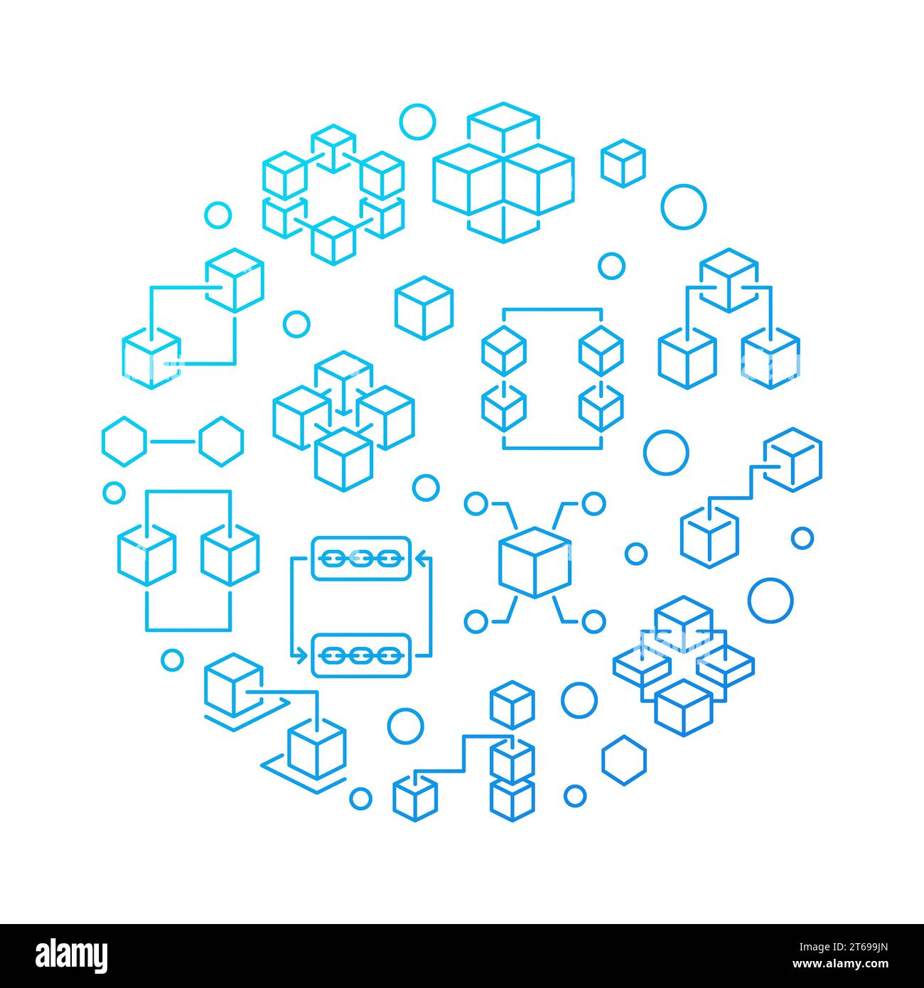 Block Chain vector round concept blue illustration in thin line style ...