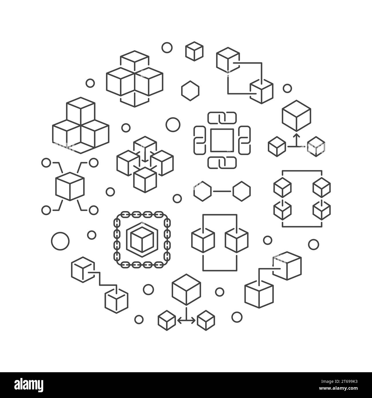 Block Chain technology vector round illustration or sign in thin line ...