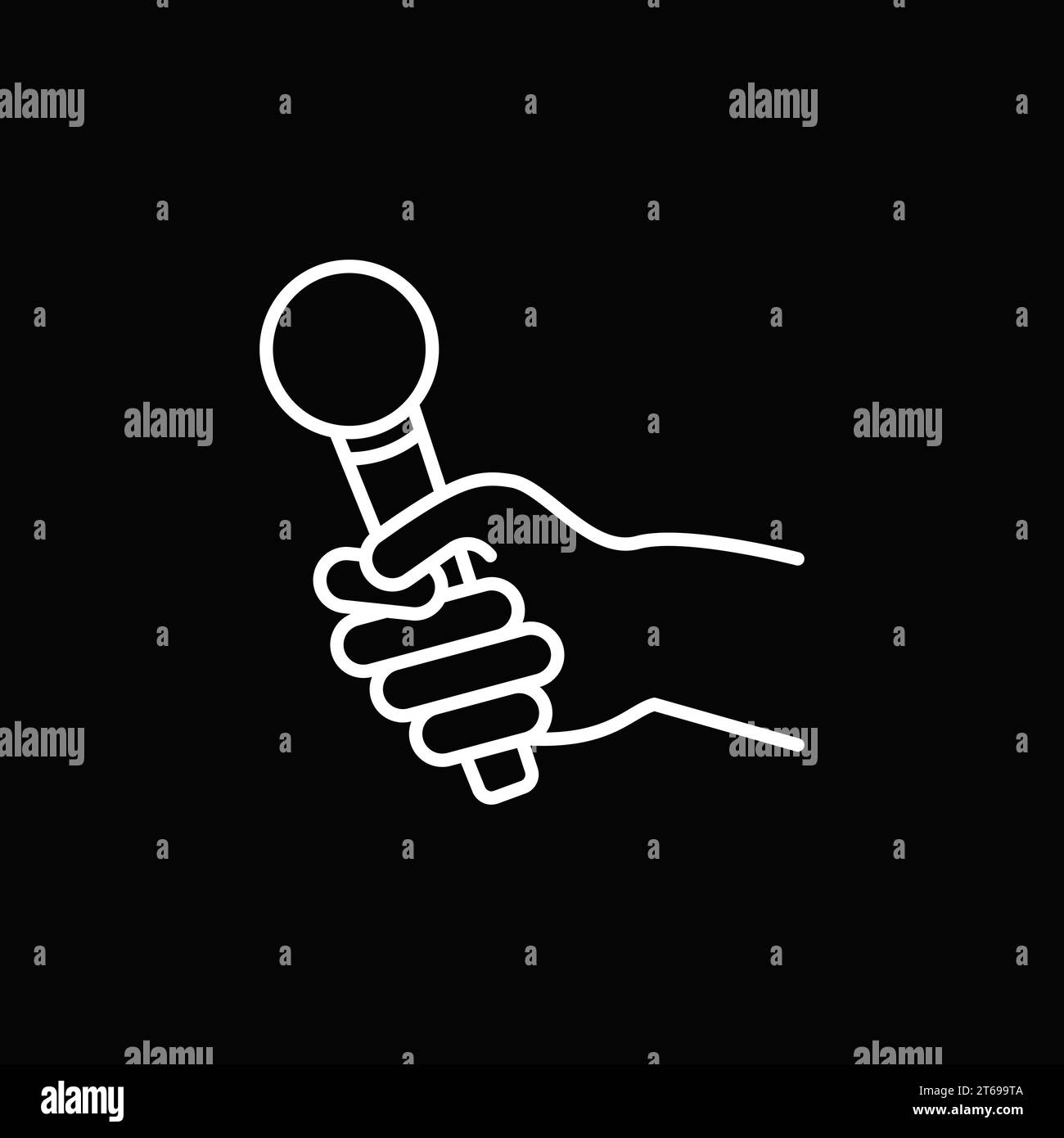 Handheld Mic in Hand vector outline icon or symbol on black background ...
