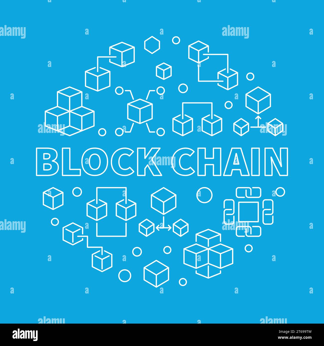 Block Chain vector blue round concept illustration in thin line style ...
