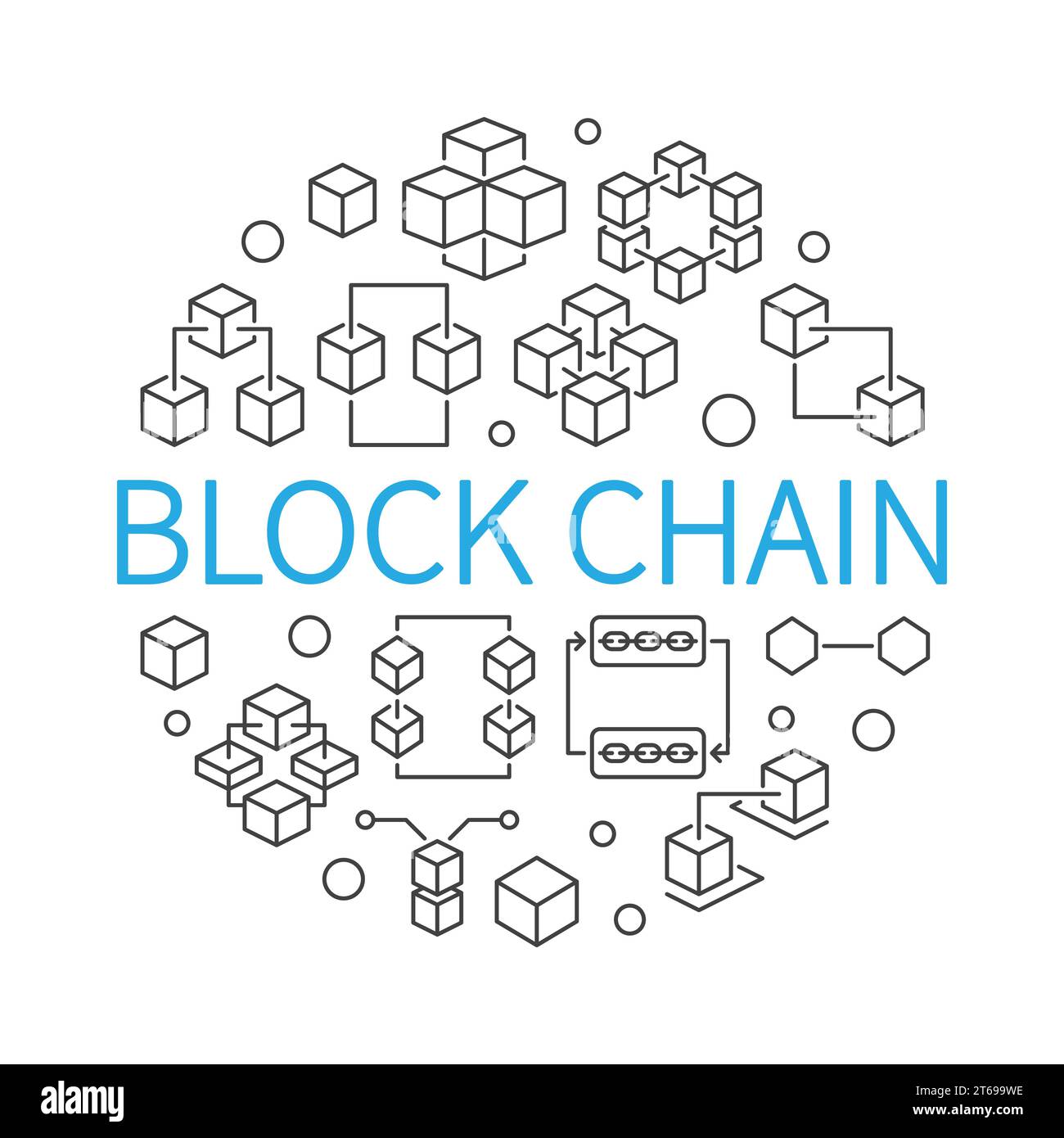 Block Chain vector round concept outline illustration. Blockchain linear icons in circle shape ...