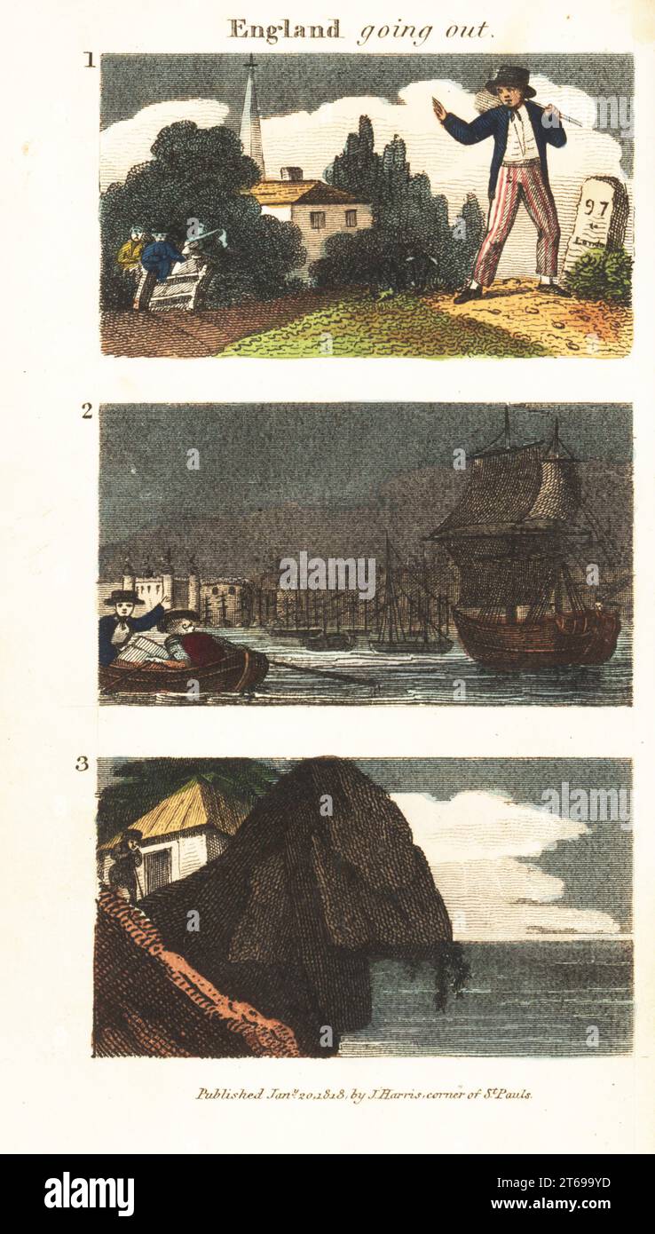 Scenes in England, Regency era. English sailor setting out from home ...