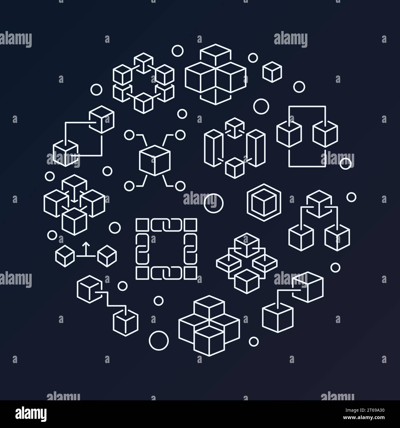 Blockchain technology round concept vector illustration in thin line ...