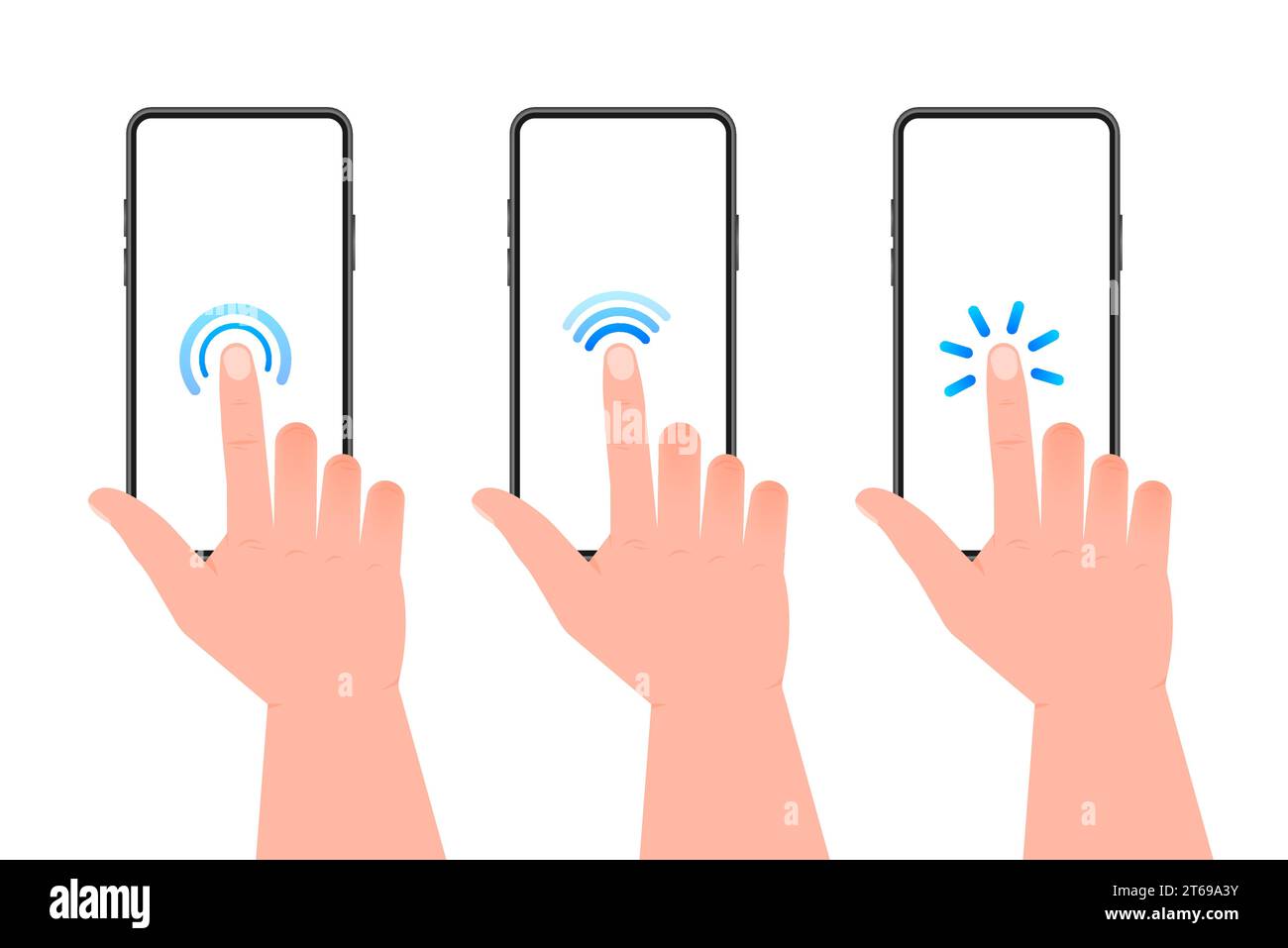 Hands Holding Smartphone with Touchscreen Interaction on White ...