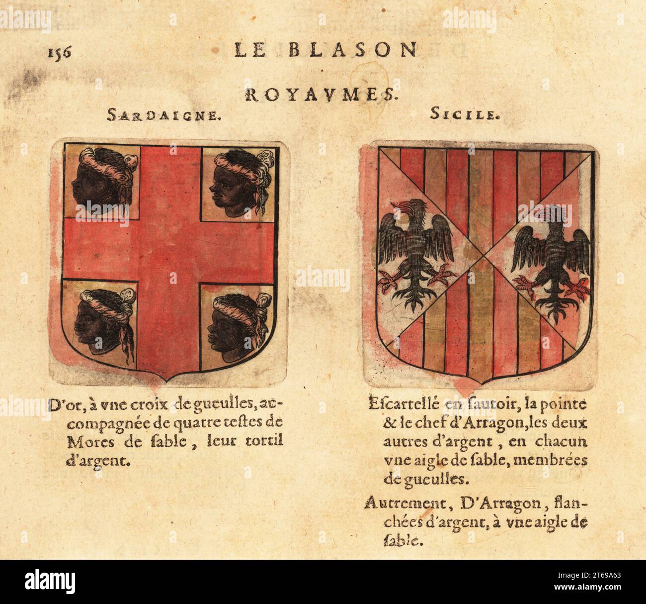 Coats of arms of the Kingdom of Sardinia, with four Moor heads and red ...