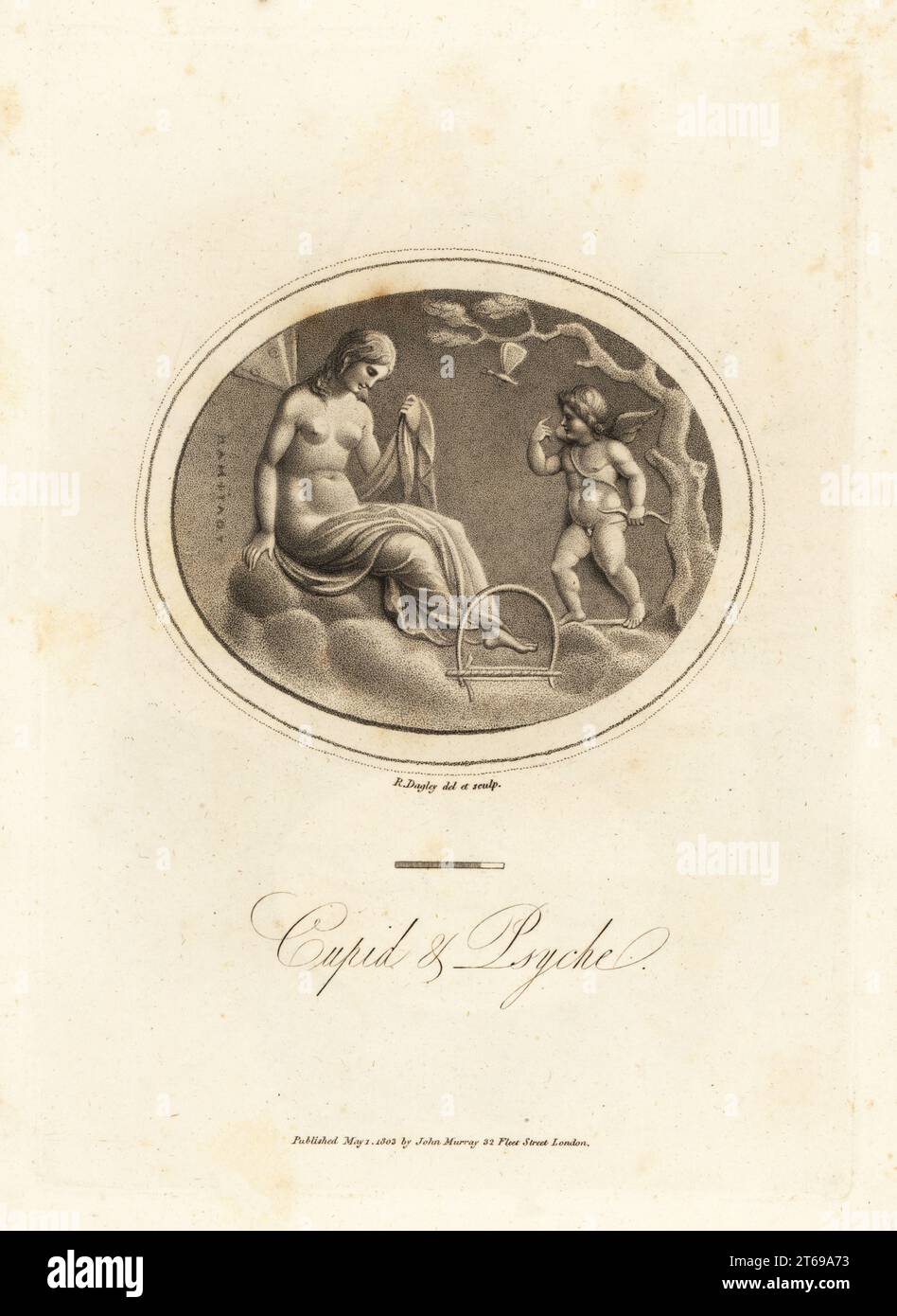 The marriage of Cupid and Psyche. Winged Cupid, god of love, with bow ...