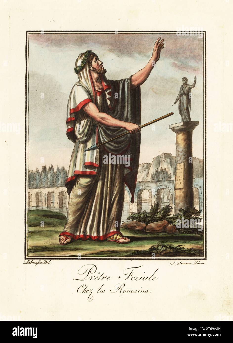 Fetial priest or fetialis, ancient Rome. In laurel wreath, toga, and ...