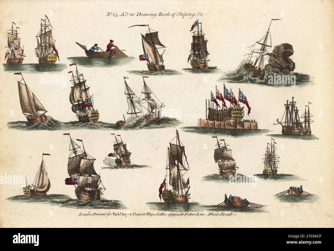 18th century nautical scenes with tall ships, frigates, sailing boats ...