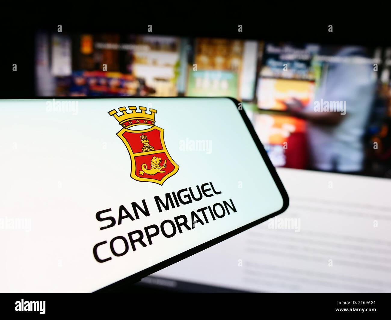 Mobile phone with logo of Filipino company San Miguel Corporation (SMC ...