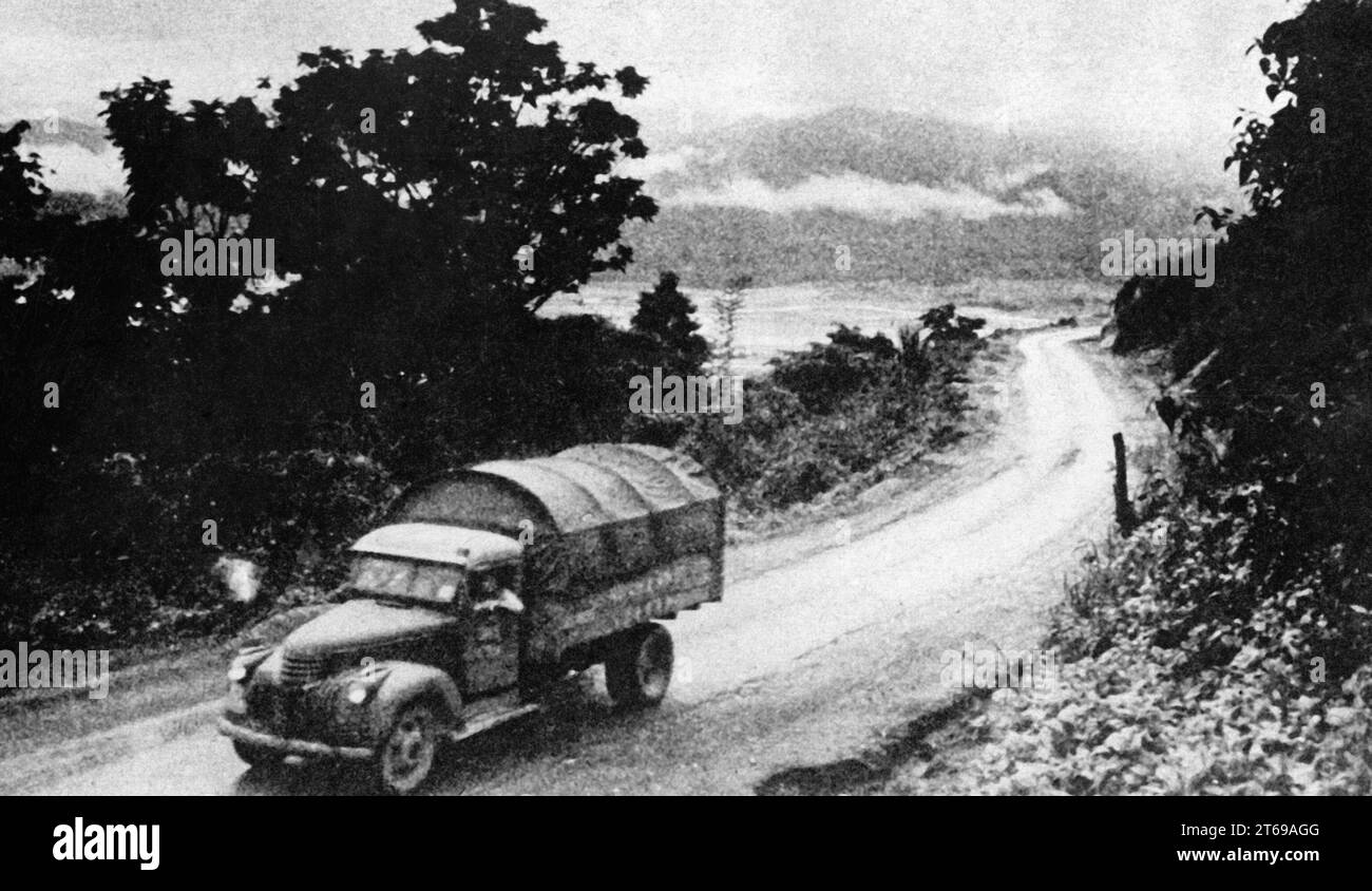 Traffic, here a truck of the Chinese troops, on the Burma road leading ...