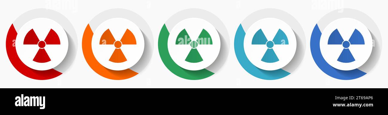 Radiation vector icon set, flat design colorful round icons in 5 color ...