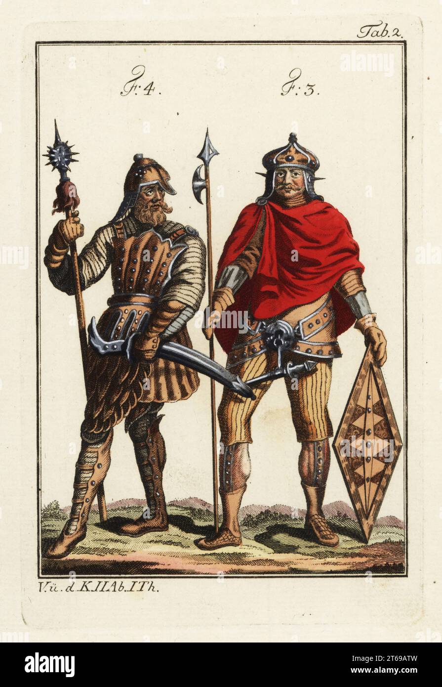 Vandal and Gepide warriors. Vandal in helmet with spikes, cloak (chlamys) and wooden shield 3 ...