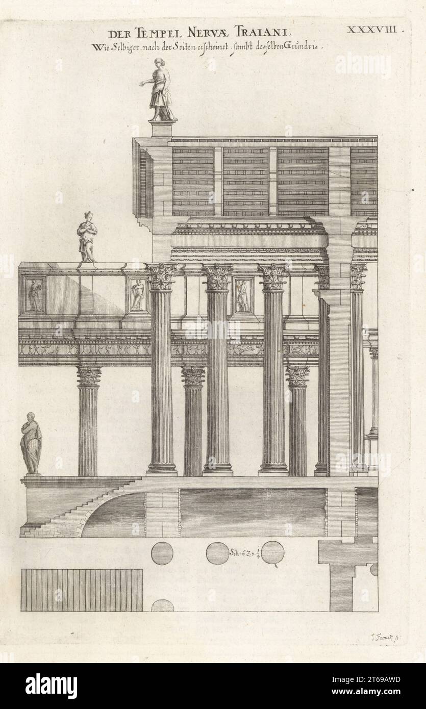 Elevation and plan of the Temple of Minerva, Rome. Showing the ...