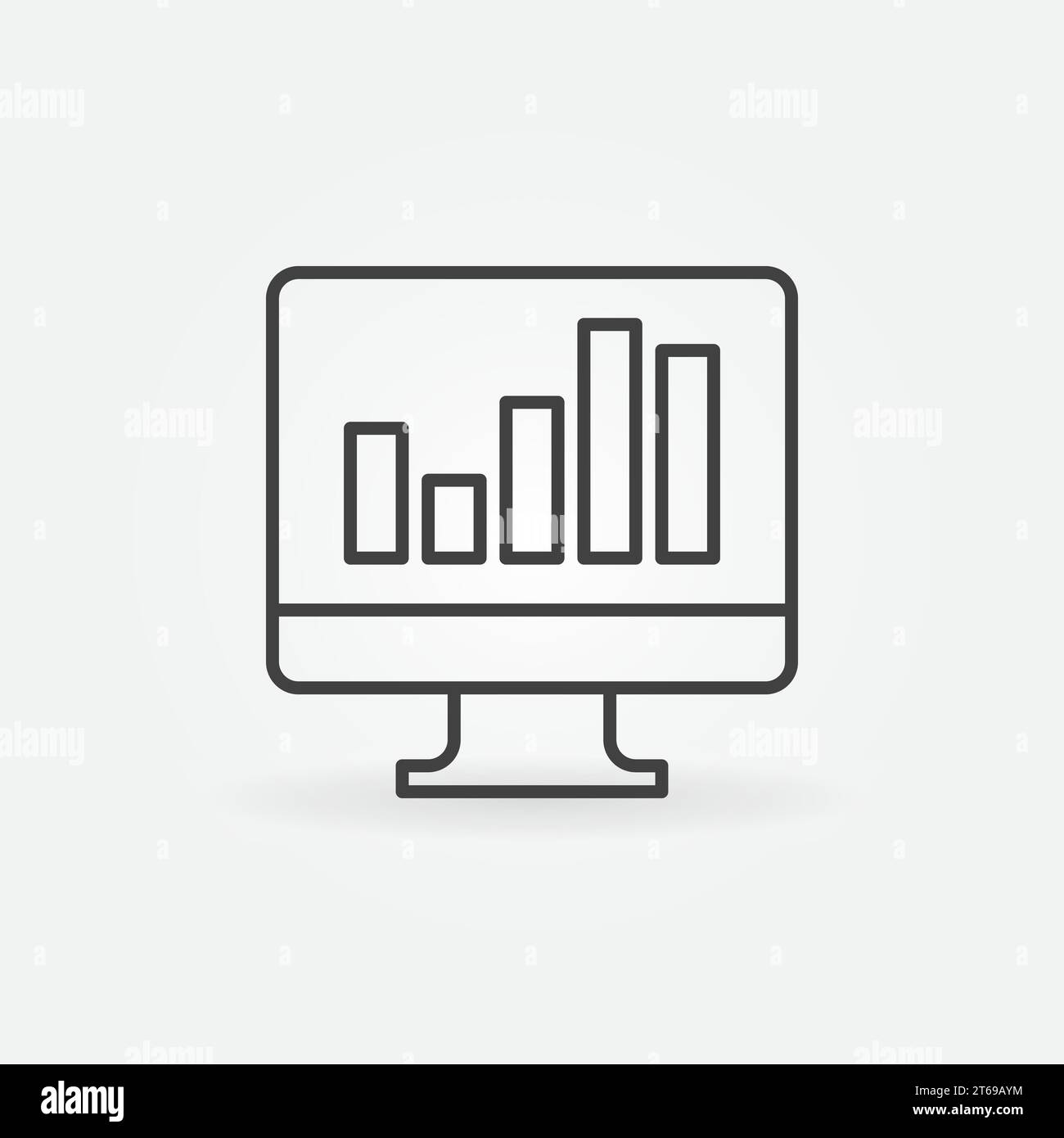 Monitor with business graph outline icon. Vector PC with chart concept ...