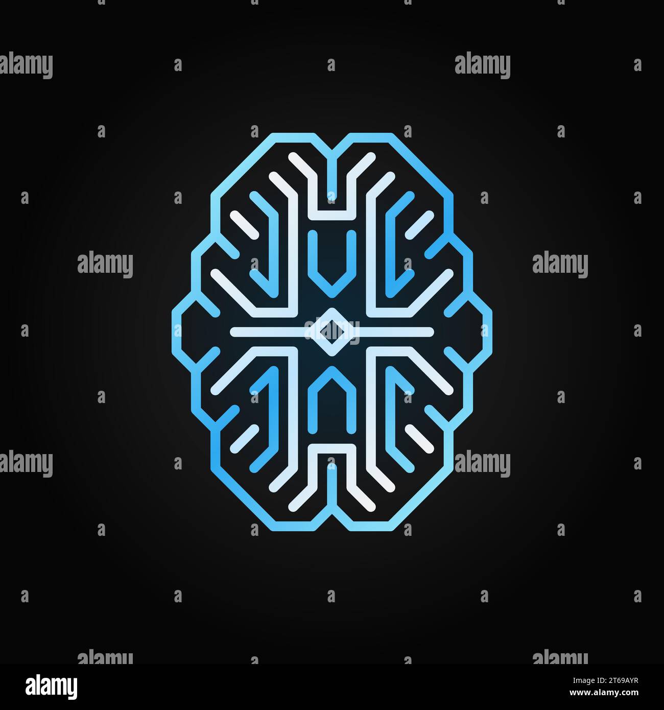 Digital Brain vector blue outline icon. Cyberbrain concept sign in thin ...