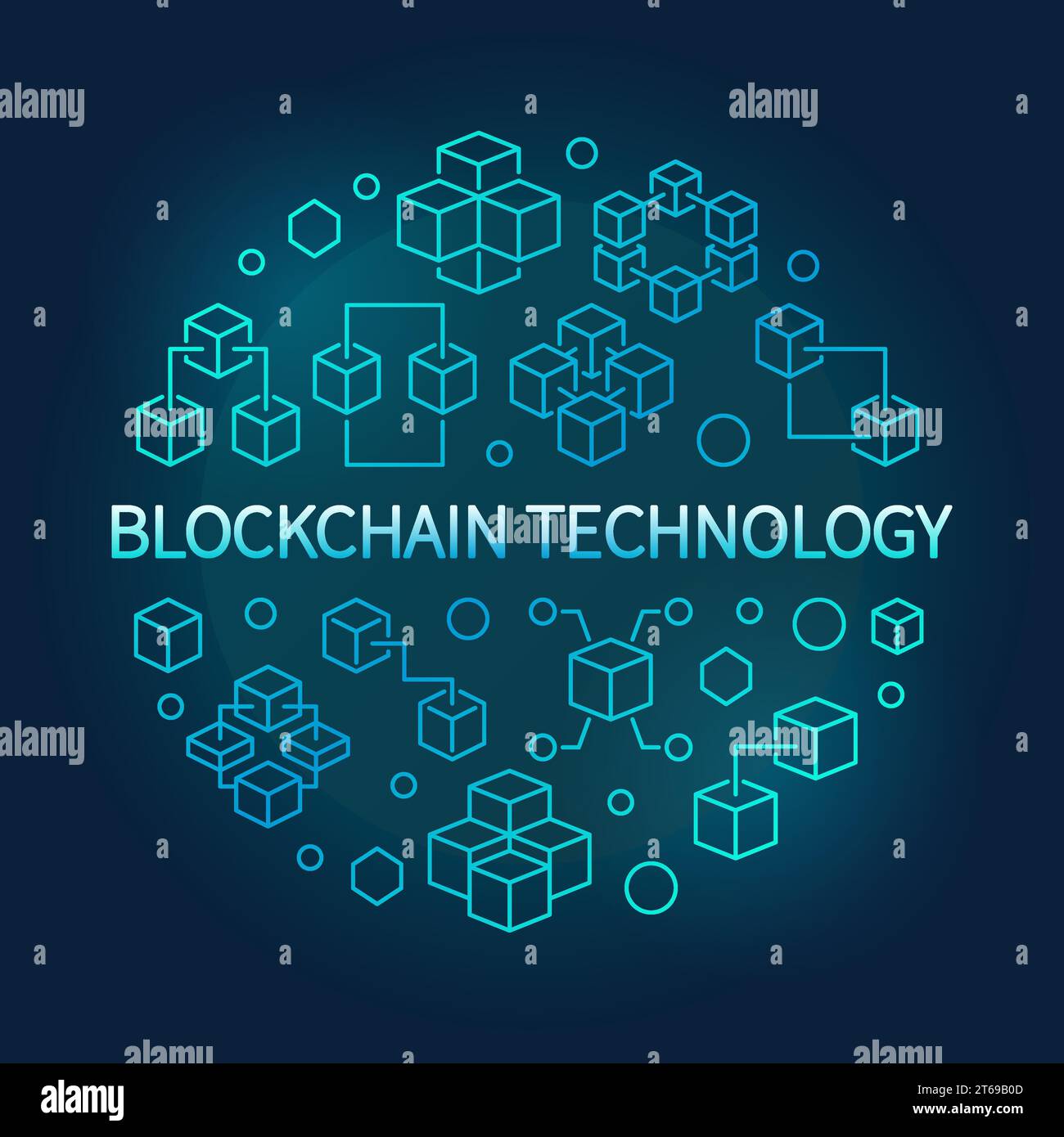 Blockchain technology vector round blue bright concept illustration in ...